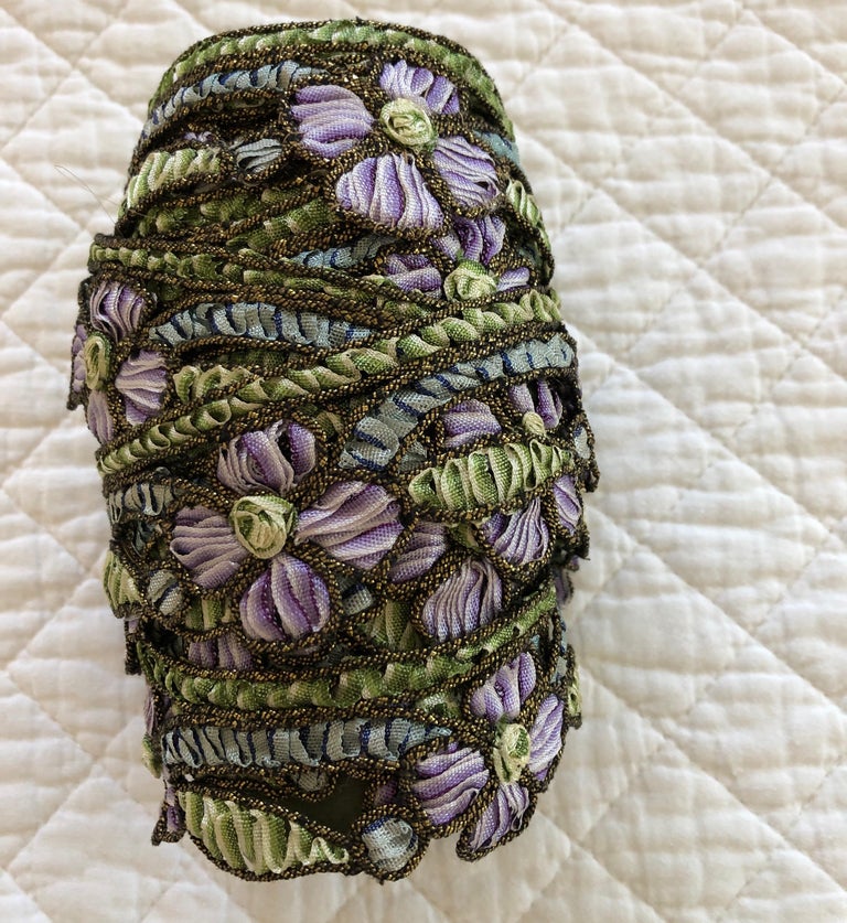 Vintage Victorian Style Woven Green and Purple Metallic Threads and ...
