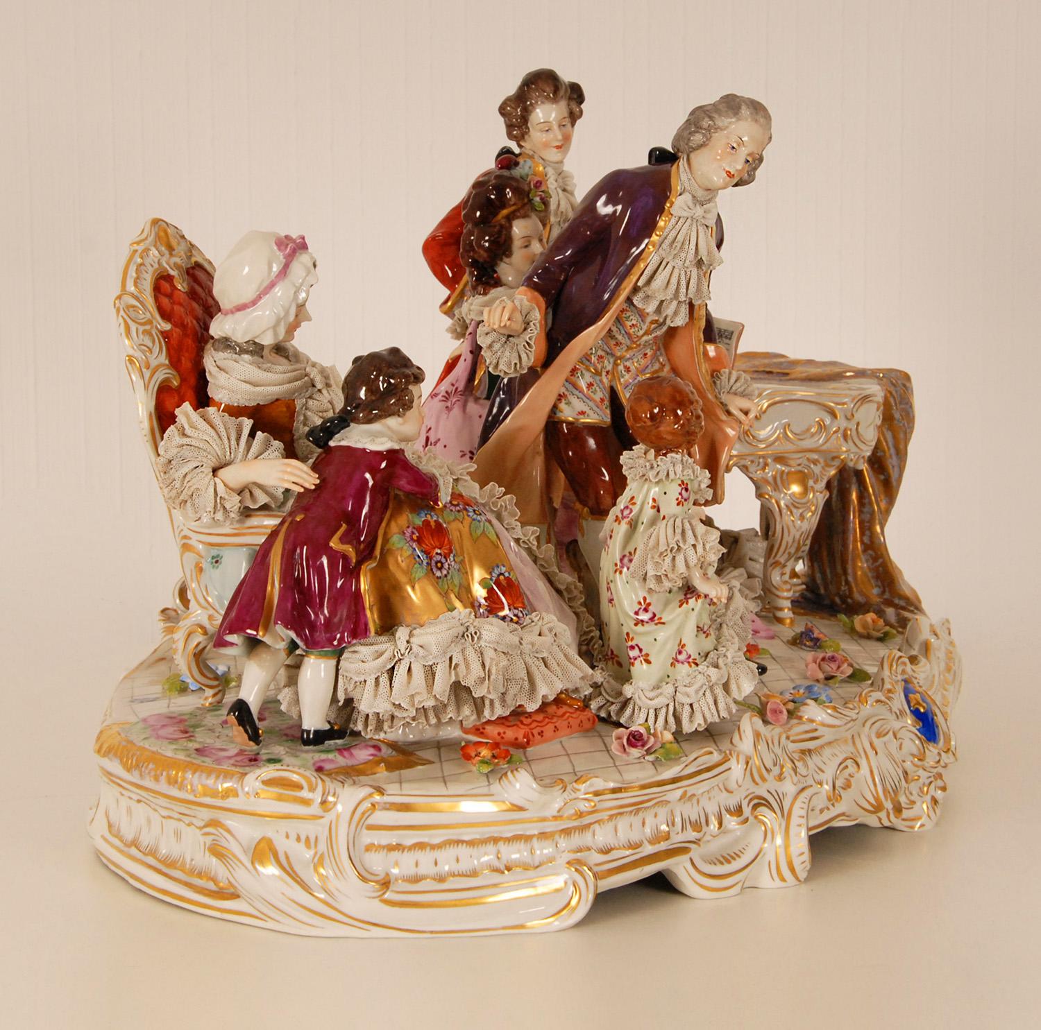 Vintage Volkstedt Dresden German Porcelain Figural Group Lace Porcelain ...