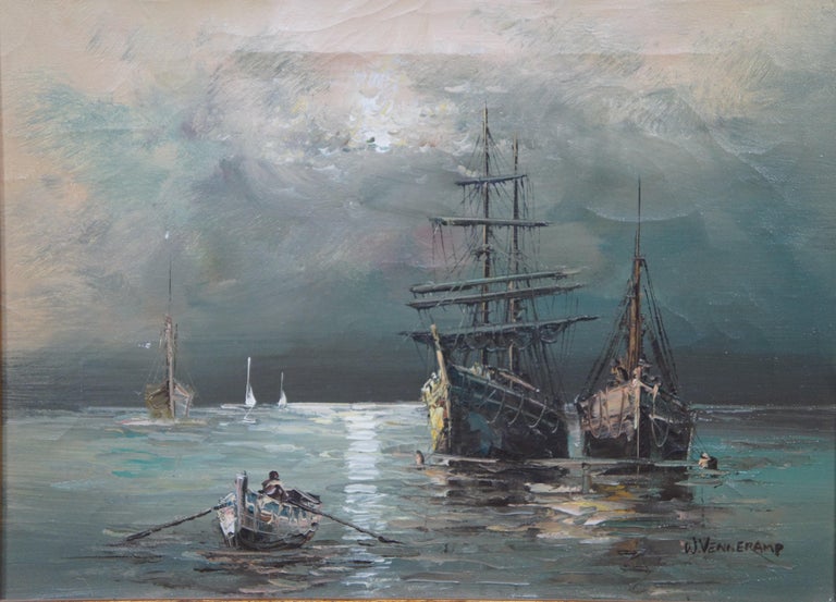 Vintage W. Venneramp Nautical Martime Seascape Saiboat Ship Oil ...
