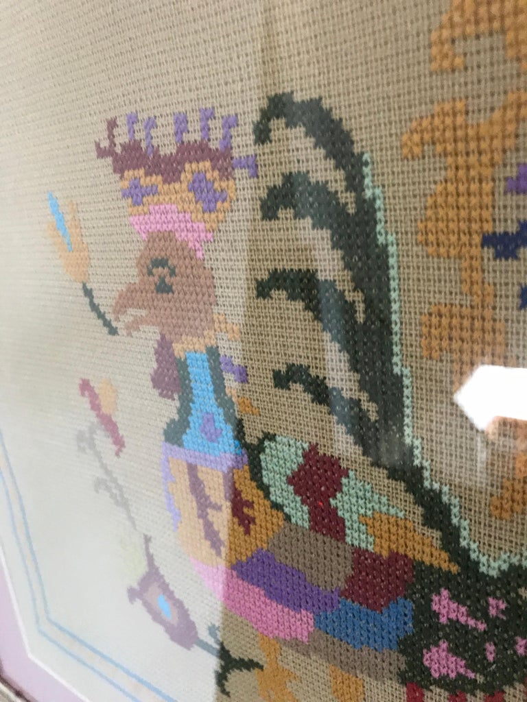 Vintage Wall Embroidery in Antique Frame at 1stDibs
