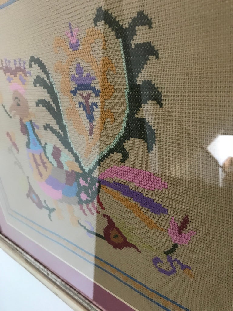 Vintage Wall Embroidery in Antique Frame at 1stDibs