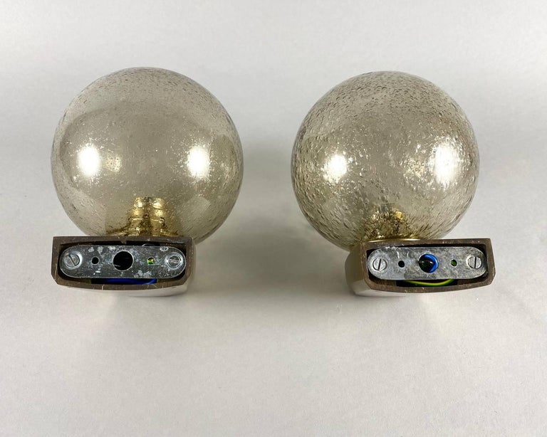 Vintage Wall Sconces in Brass and Smoked Glass Shade for Karl Lenz ...