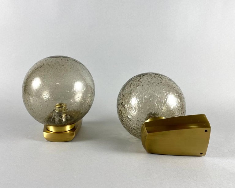 Vintage Wall Sconces in Brass and Smoked Glass Shade for Karl Lenz ...