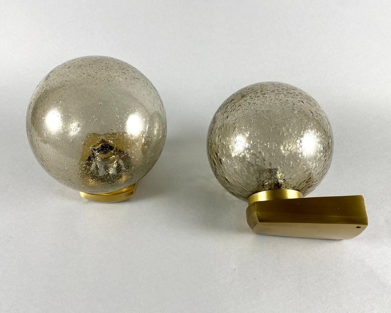 Vintage Wall Sconces in Brass and Smoked Glass Shade for Karl Lenz ...