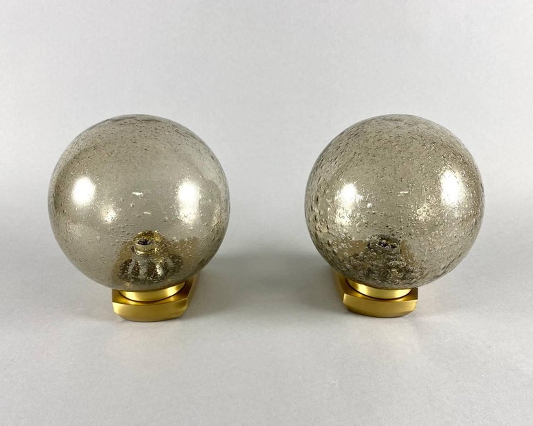 Vintage Wall Sconces in Brass and Smoked Glass Shade for Karl Lenz ...