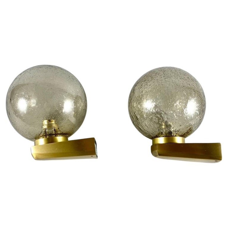 Vintage Wall Sconces in Brass and Smoked Glass Shade for Karl Lenz ...