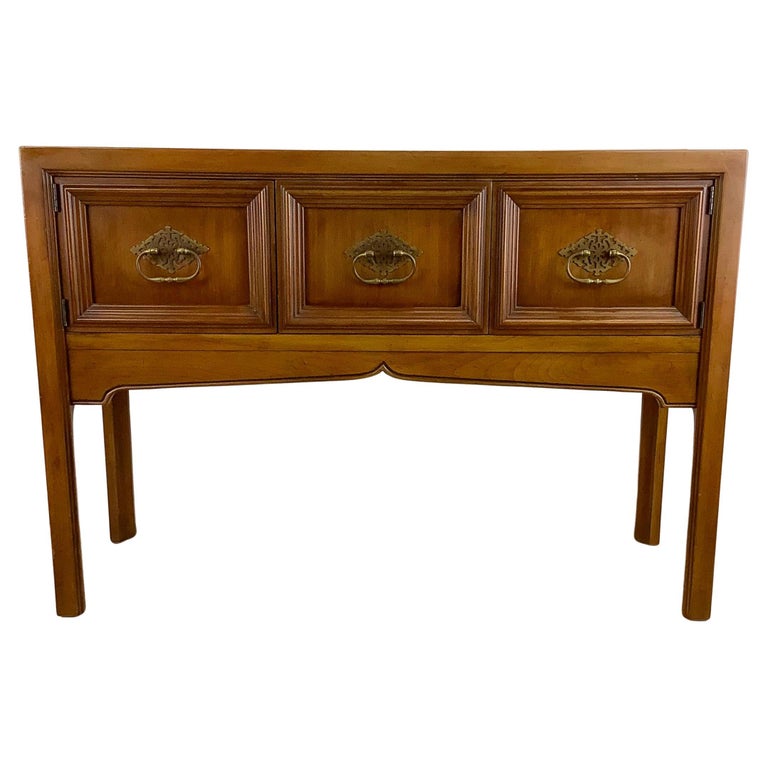 Vintage Walnut Console Table Cabinet For Sale at 1stDibs