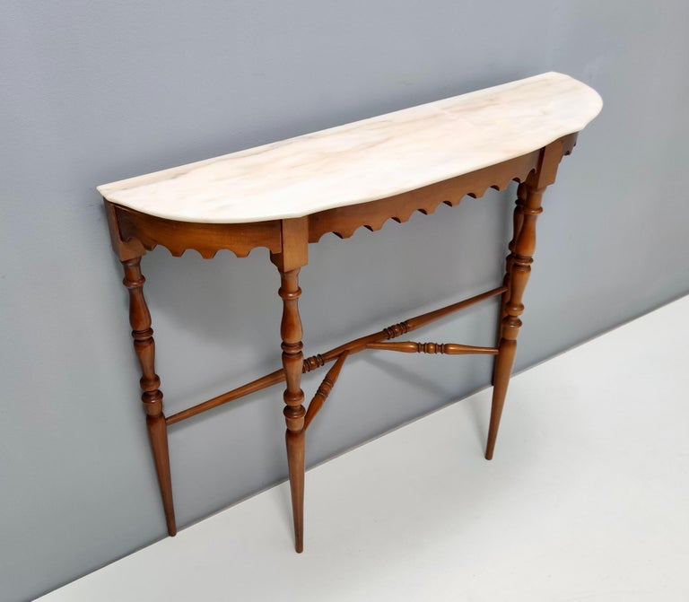 Vintage Walnut Console with a Portuguese Pink Marble Top, Italy at 1stDibs