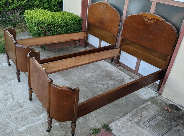 Vintage Walnut French Curved Footboard Twin Beds - a Pair For Sale at ...