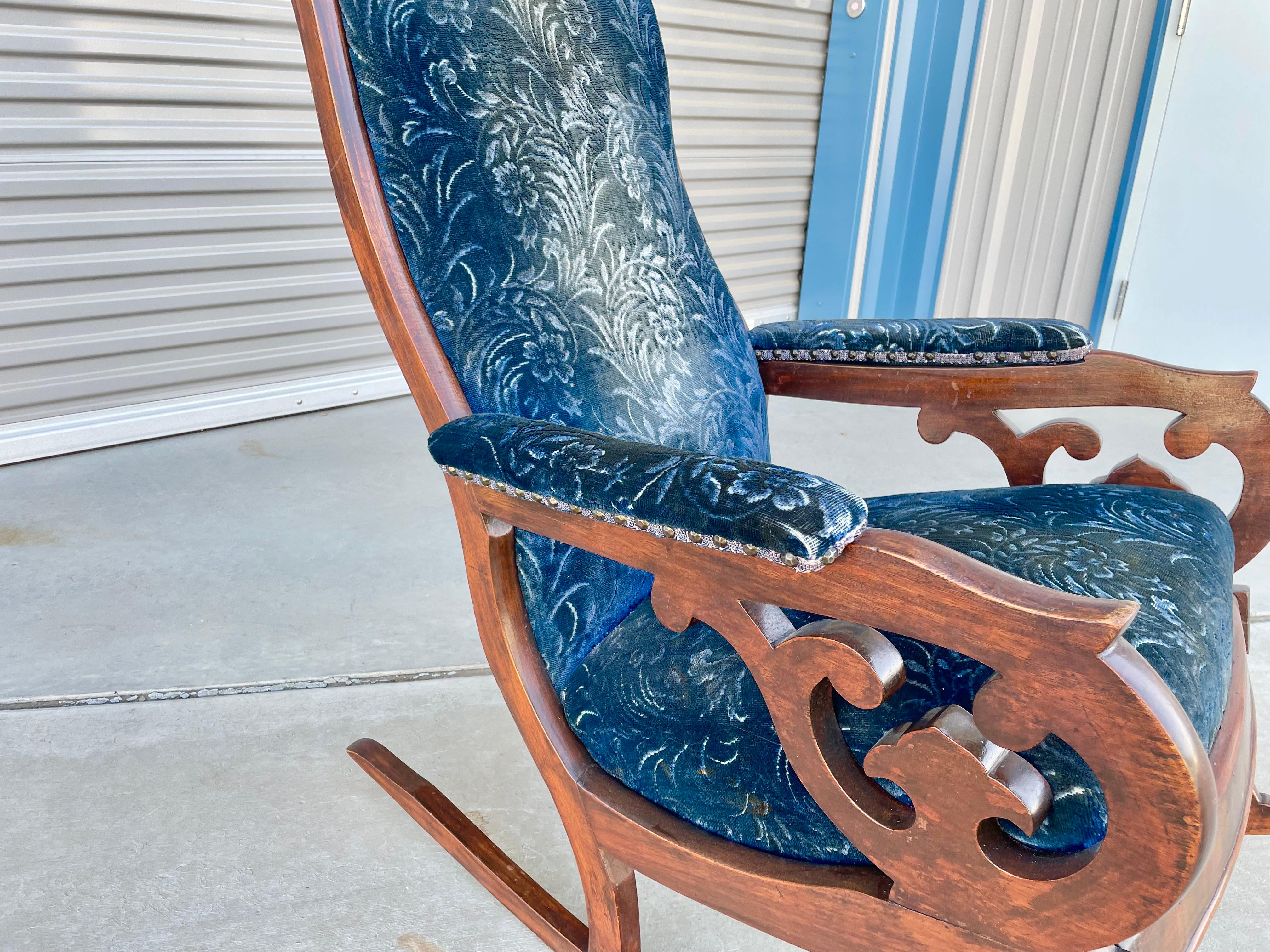 Vintage Walnut Rocking Chair by Biedermeier For Sale at 1stDibs