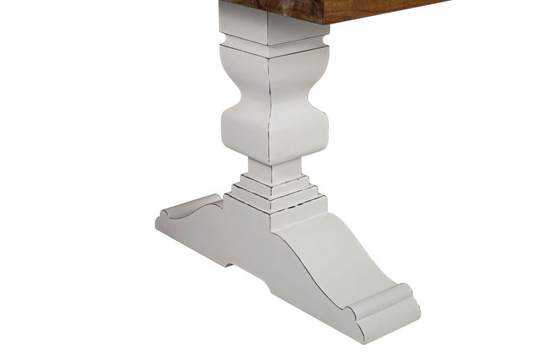 Vintage Walnut Top and White Pedestal Legs Dining Room Table For Sale ...
