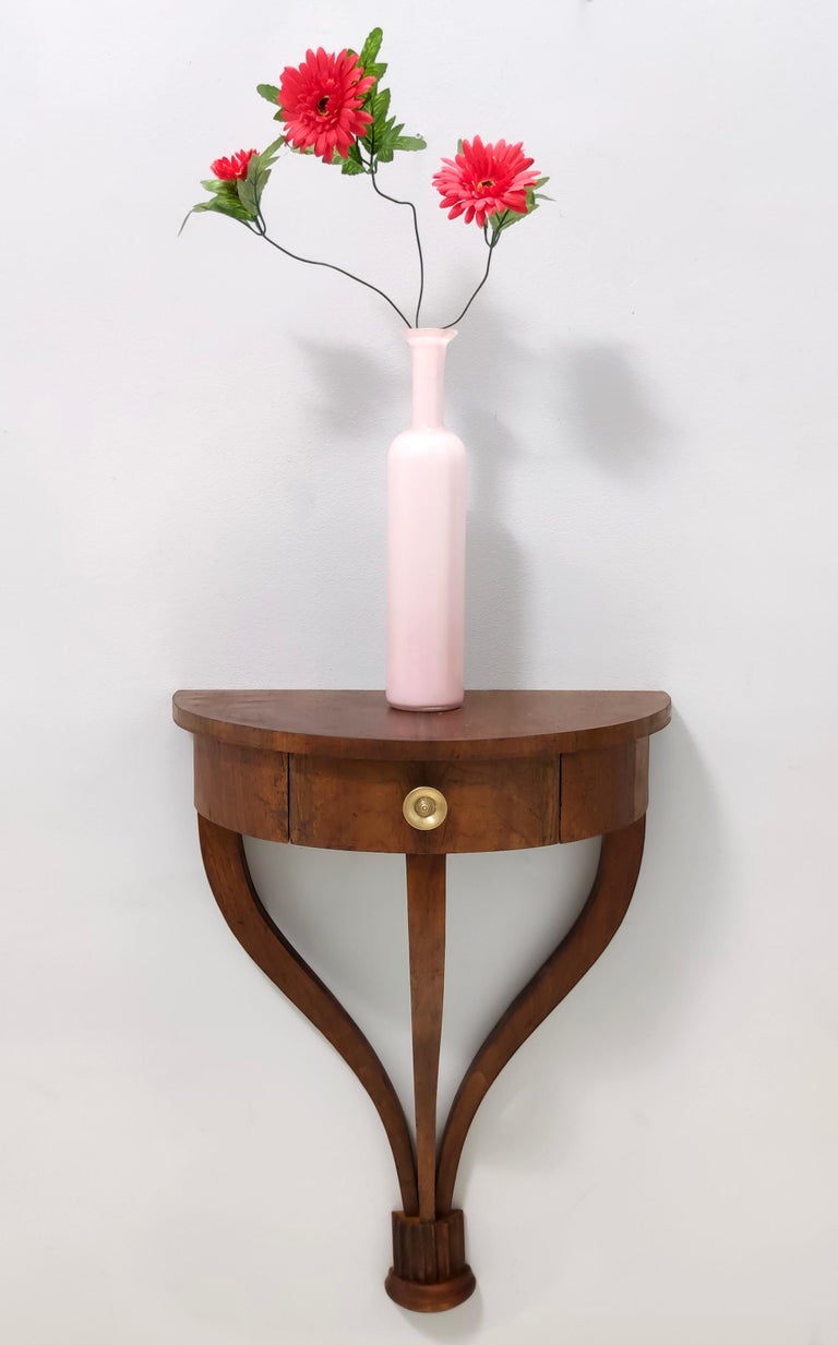 Vintage Walnut Wall-Mounted Console Table in the Style of Gio Ponti ...
