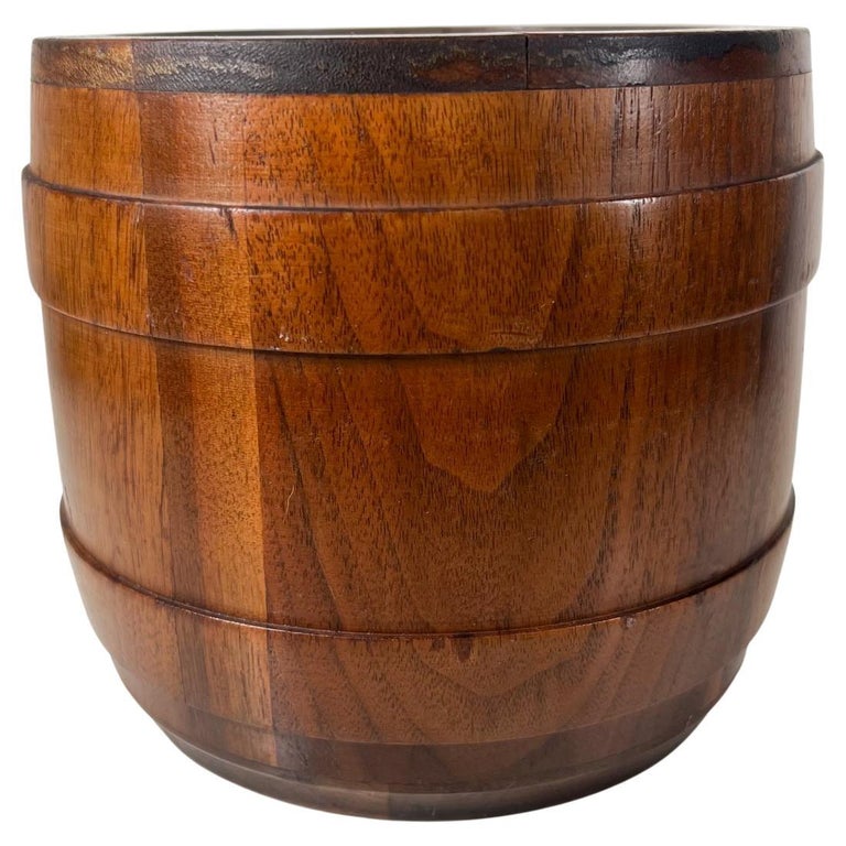 1970s Vintage Small Barrel Container Walnut Wood with Cork Interior For ...