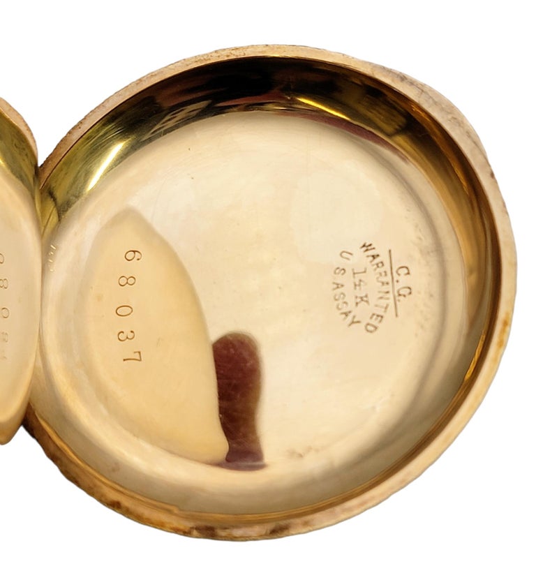 Vintage Waltham 14 Karat Yellow Gold Pocket Watch Circa 1888 Floral Engraving For Sale at 1stDibs