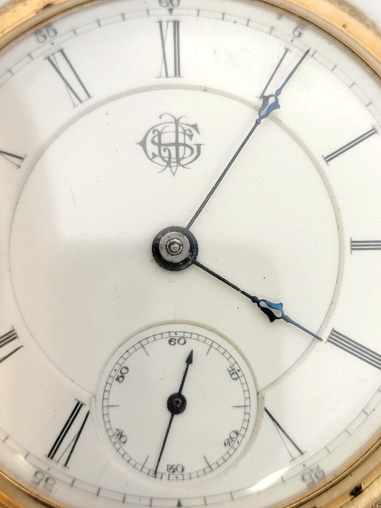 Vintage Waltham 14 Karat Yellow Gold Pocket Watch Circa 1888 Floral Engraving For Sale at 1stDibs