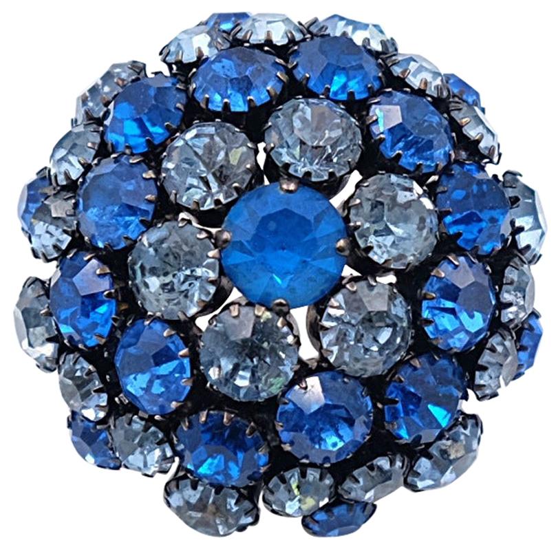 Vintage Warner Blue Rhinestones Brooch 1950s at 1stDibs
