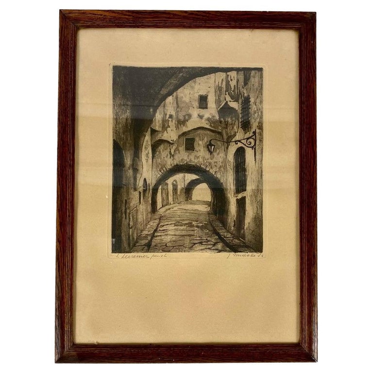 Vintage Watercolor Sketch on Paper Street Life, France Framed Picture ...