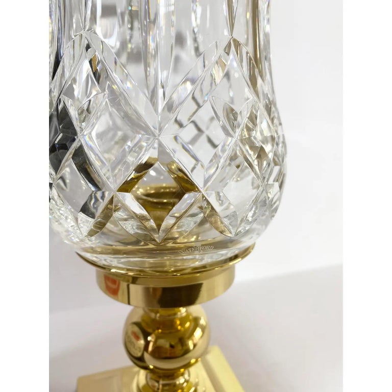 Vintage Waterford Crystal Lismore Brass Base Hurricane Candle Holders ...