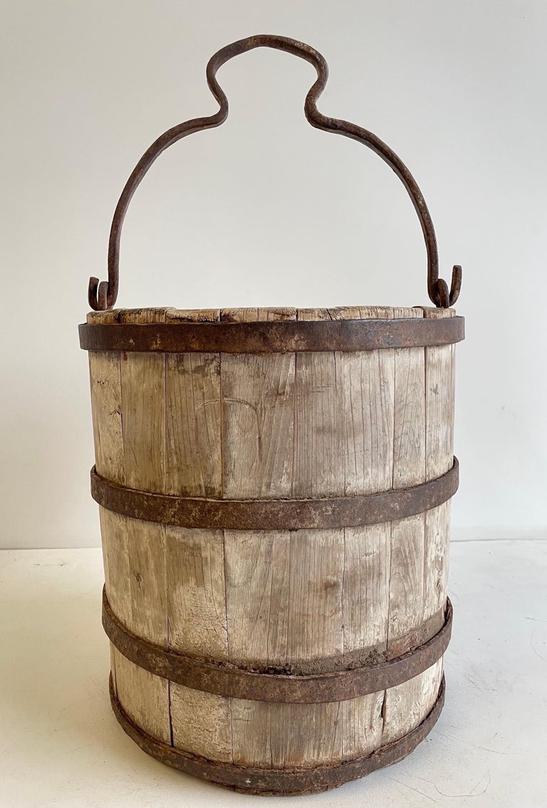Vintage Weathered Cypress Wood Garden Buckets with Handle For Sale at ...