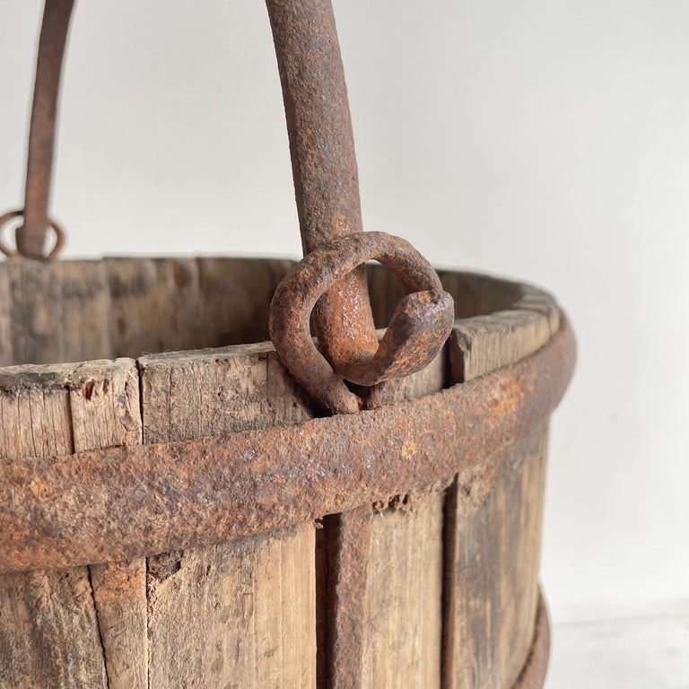 Vintage Weathered Cypress Wood Garden Buckets with Handle For Sale at ...