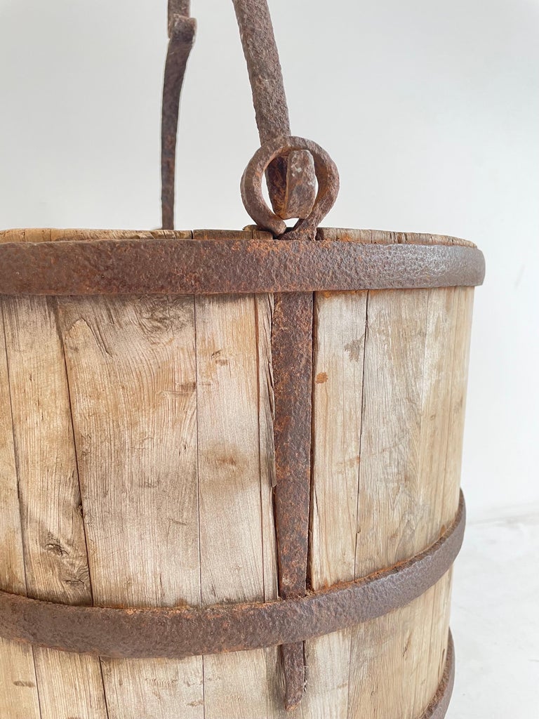 Vintage Weathered Cypress Wood Garden Buckets with Handle For Sale at ...