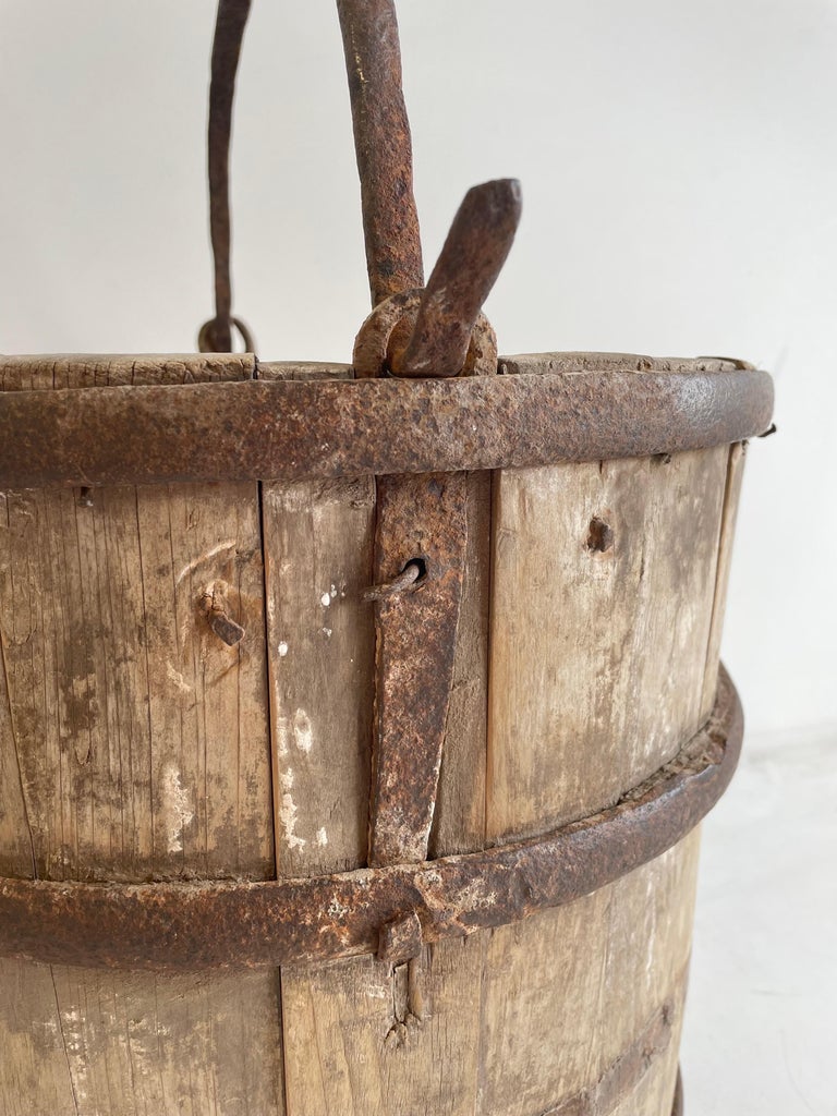Vintage Weathered Cypress Wood Garden Buckets with Handle For Sale at ...