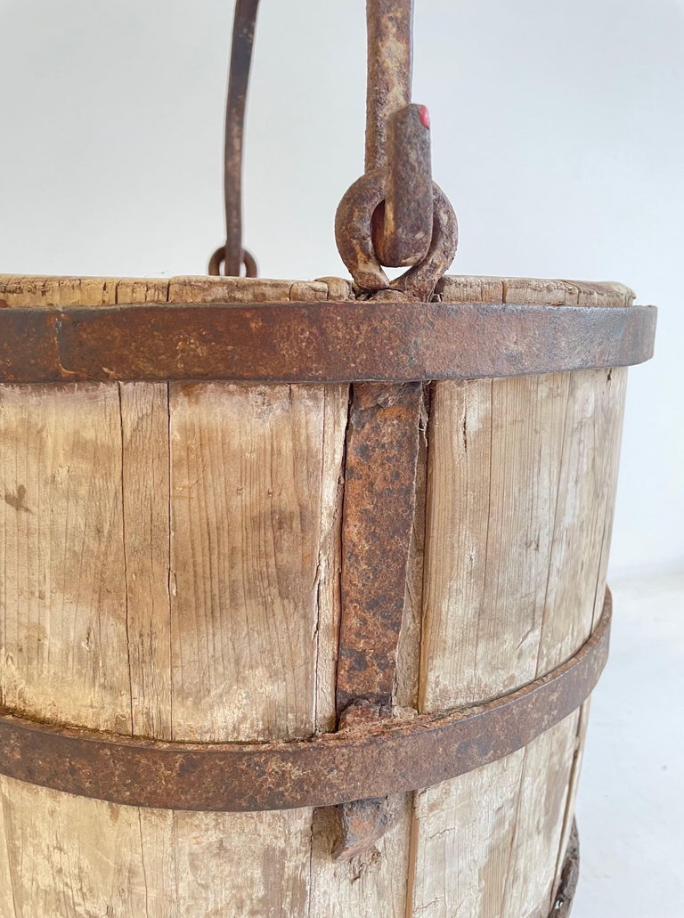 Vintage Weathered Cypress Wood Garden Buckets with Handle For Sale at ...
