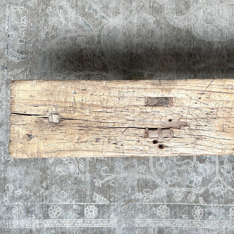 Vintage Weathered Patina Elm Wood Skinny Bench For Sale at 1stDibs