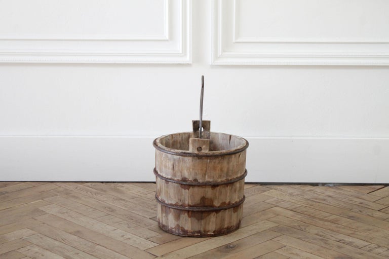 Vintage Weathered Wood Bucket with Metal Handle at 1stDibs