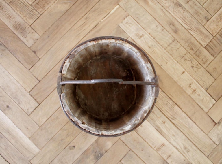 Vintage Weathered Wood Bucket with Metal Handle at 1stDibs
