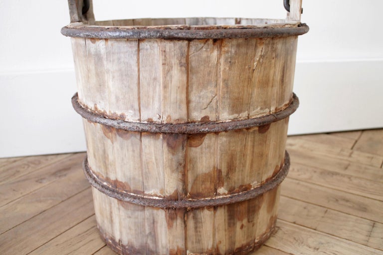Vintage Weathered Wood Bucket with Metal Handle at 1stDibs
