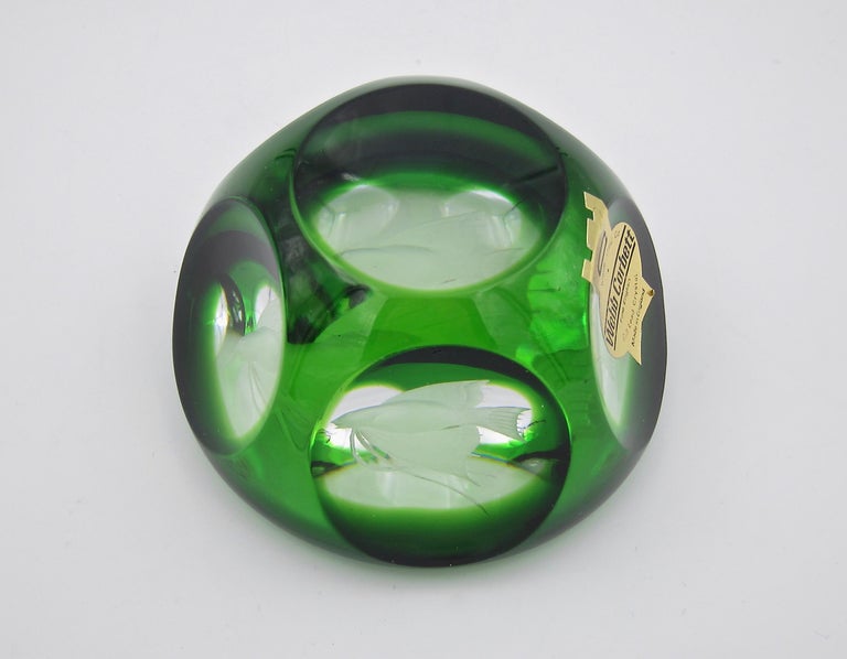 Vintage Webb Corbett Green Crystal Paperweight with an Engraved Fish at ...