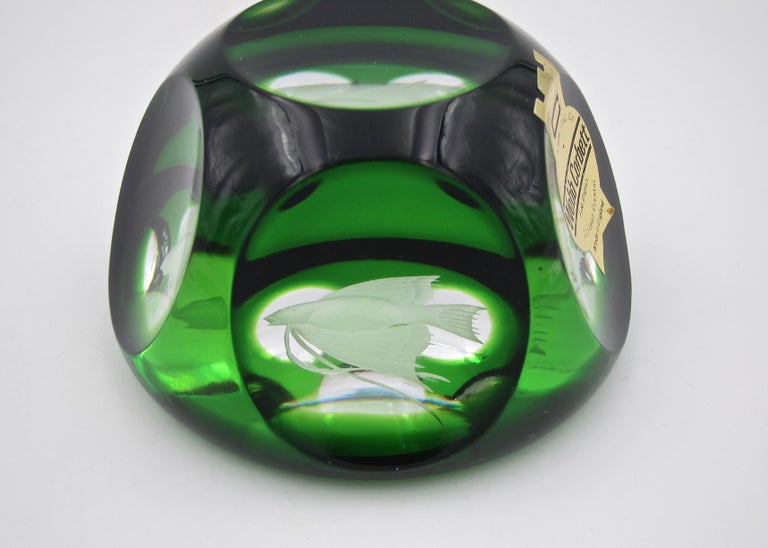 Vintage Webb Corbett Green Crystal Paperweight with an Engraved Fish at ...