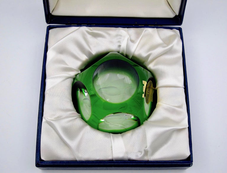 Vintage Webb Corbett Green Crystal Paperweight with an Engraved Fish at ...