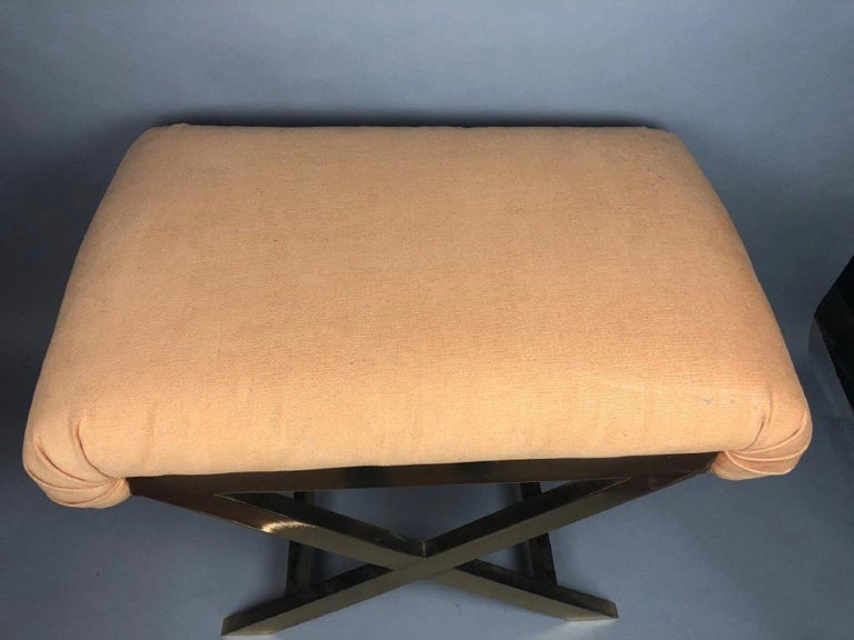 Vintage Weiman-Warren Velvet and Brass X-Base Ottoman, Glamour Stool ...