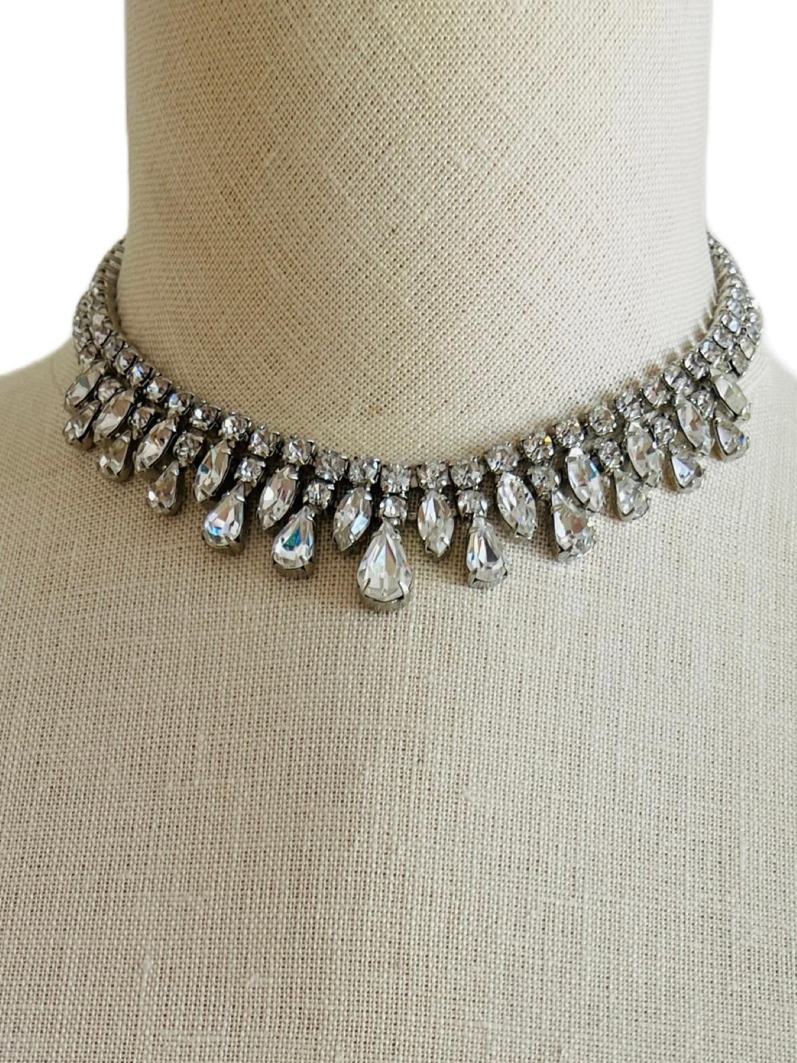Vintage Weiss Rhinestone Chocker Necklace and Climber Earrings at ...
