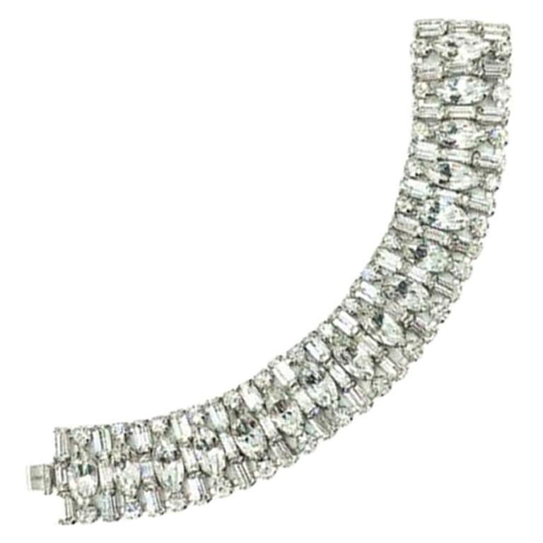 Vintage Weiss Silver and Crystal Cocktail Bracelet 1950s For Sale at ...