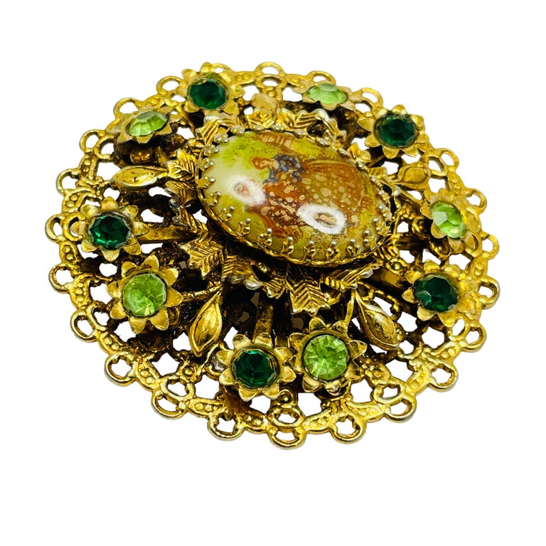 Vintage WESTERN GERMANY gold rhinestone designer brooch For Sale at 1stDibs