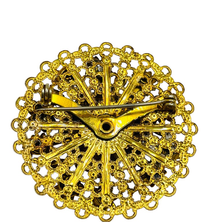 Vintage WESTERN GERMANY gold rhinestone designer brooch For Sale at 1stDibs