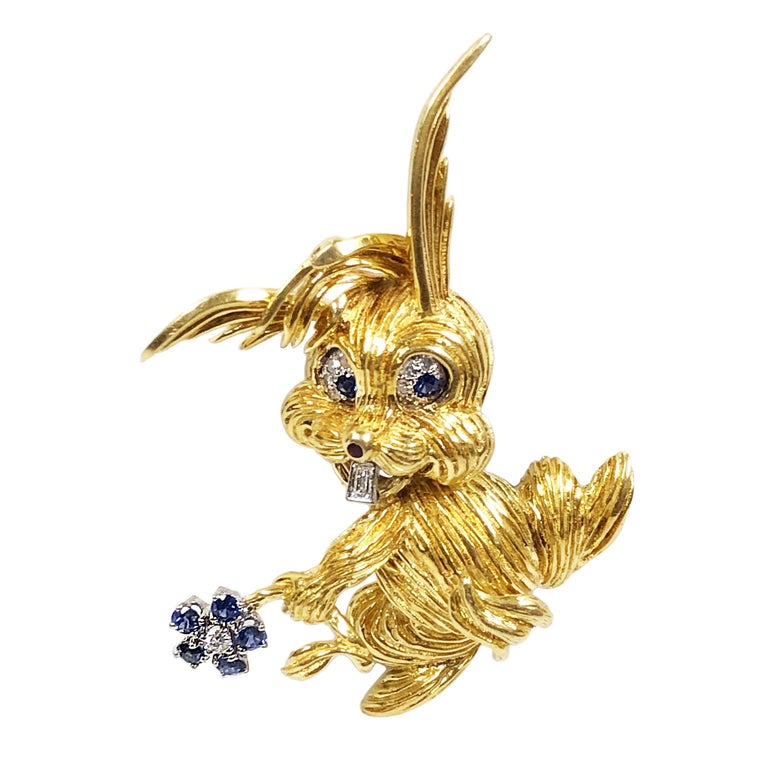Vintage Whimsical Gold and Gem Set Large Bunny Rabbit Brooch at 1stDibs