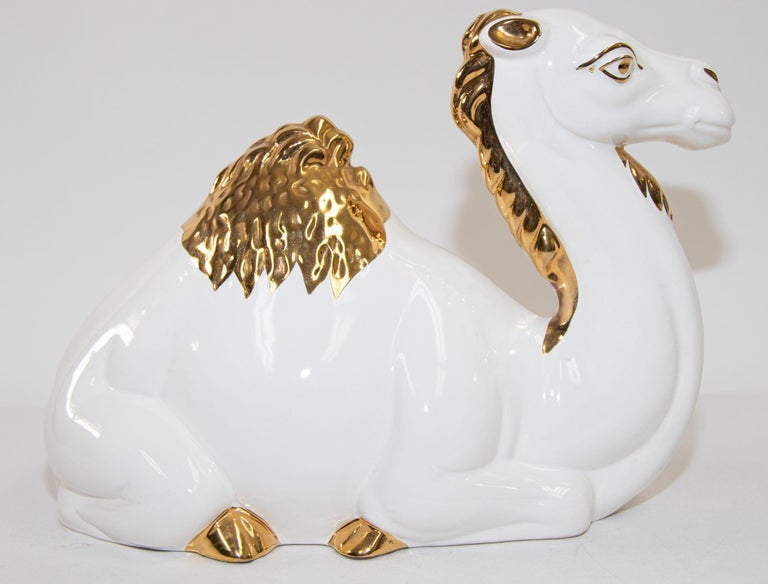 Vintage White and Gold Ceramic Camel Sculpture For Sale at 1stDibs