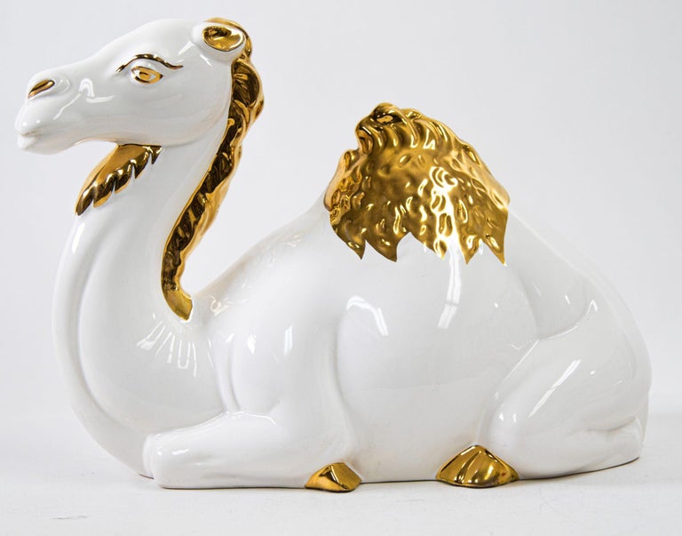 Vintage White and Gold Ceramic Camel Sculpture For Sale at 1stDibs
