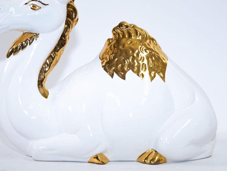 Vintage White and Gold Ceramic Camel Sculpture For Sale at 1stDibs