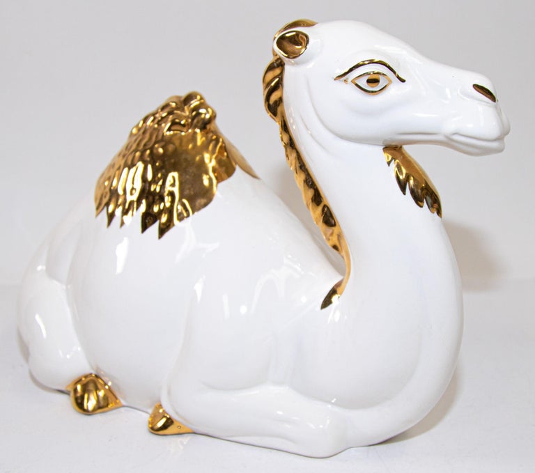 Vintage White and Gold Ceramic Camel Sculpture For Sale at 1stDibs