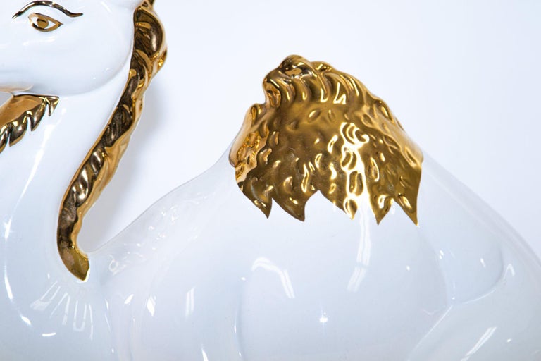 Vintage White and Gold Ceramic Camel Sculpture For Sale at 1stDibs