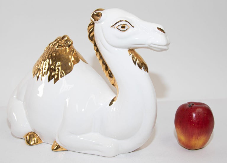 Vintage White and Gold Ceramic Camel Sculpture For Sale at 1stDibs