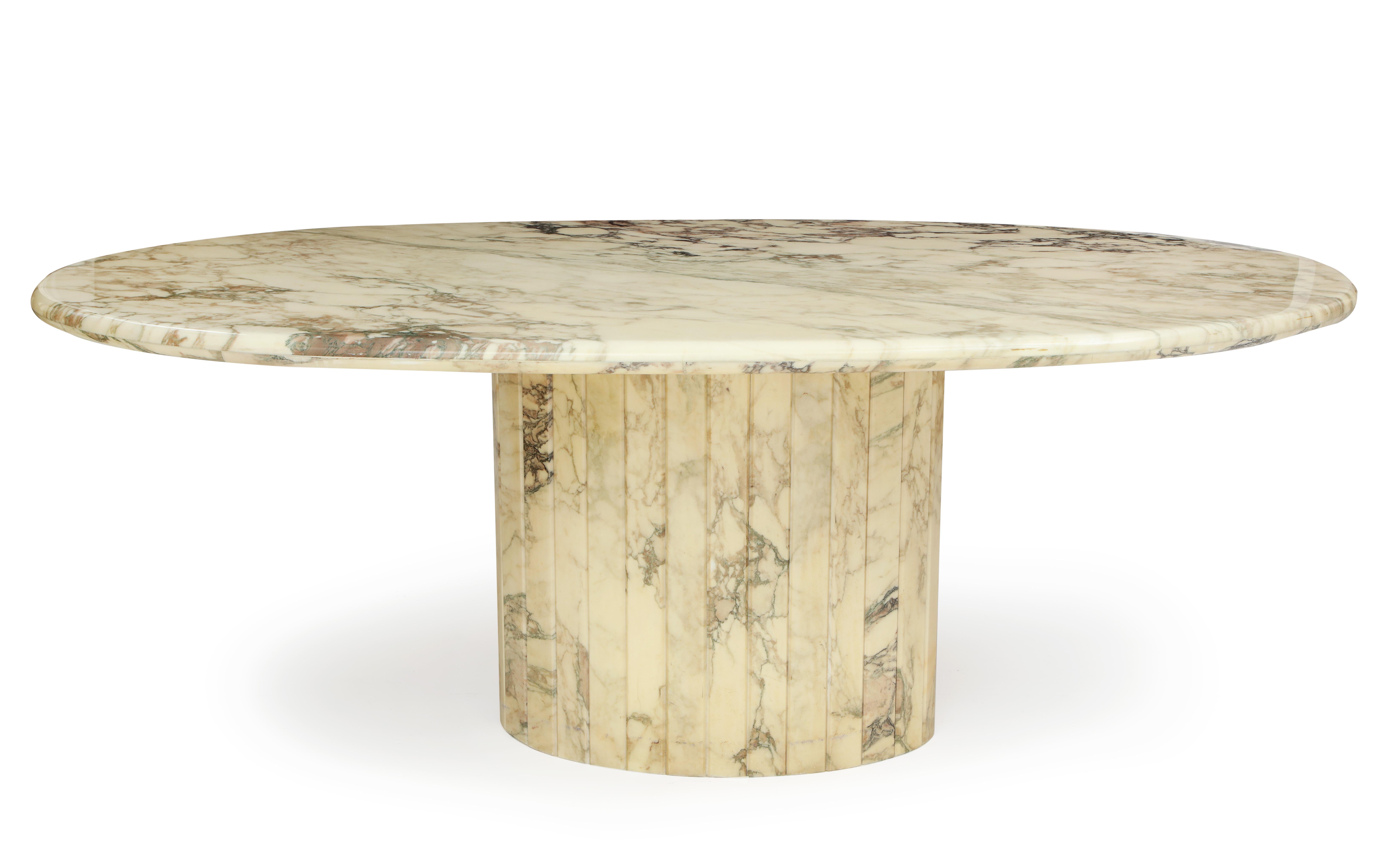 Vintage White Brown Grey Oval Marble Dining Table, Mid-Century, France ...