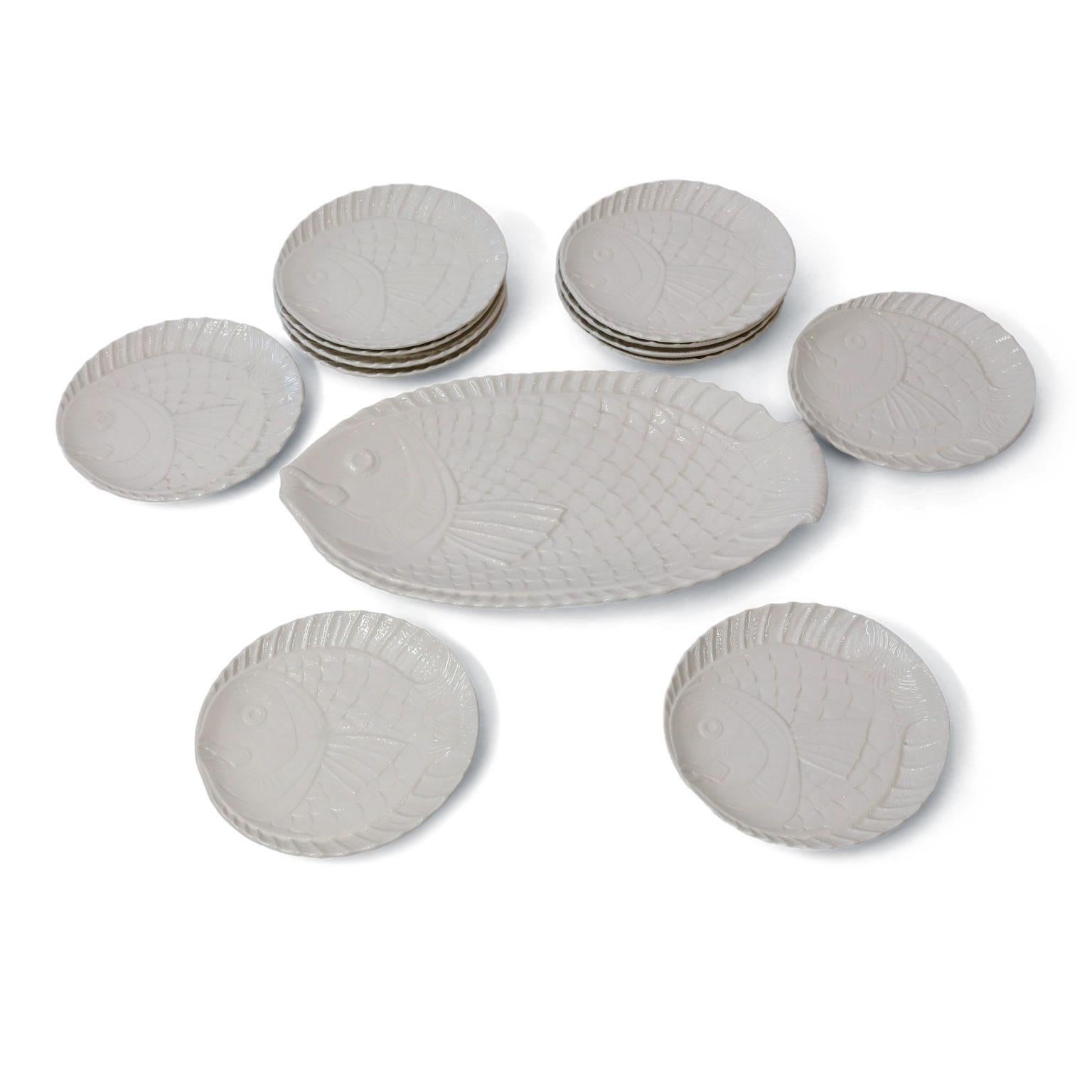 Vintage White Ceramic 'Fish' Plateware For Sale at 1stDibs
