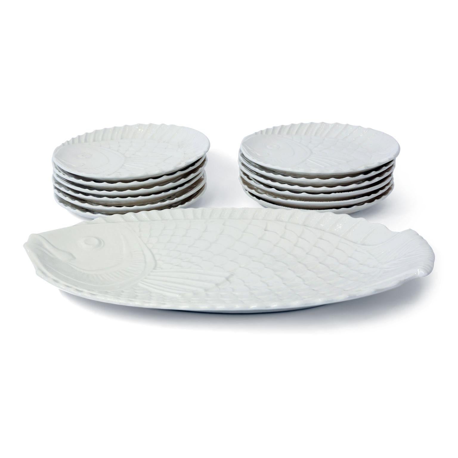 Vintage White Ceramic 'Fish' Plateware For Sale at 1stDibs