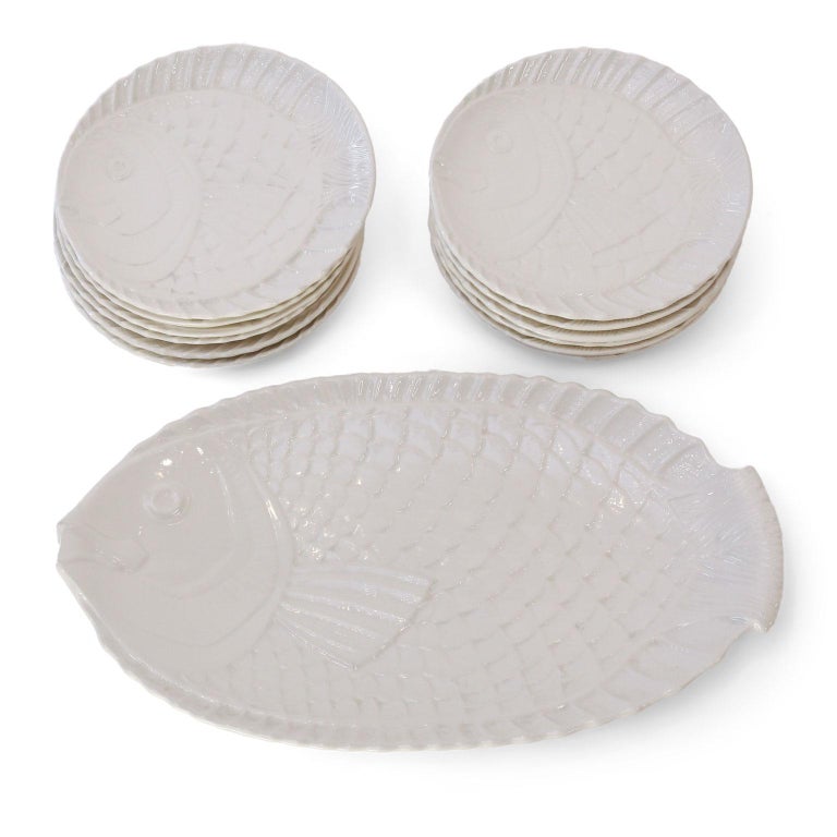Vintage White Ceramic 'Fish' Plateware For Sale at 1stDibs